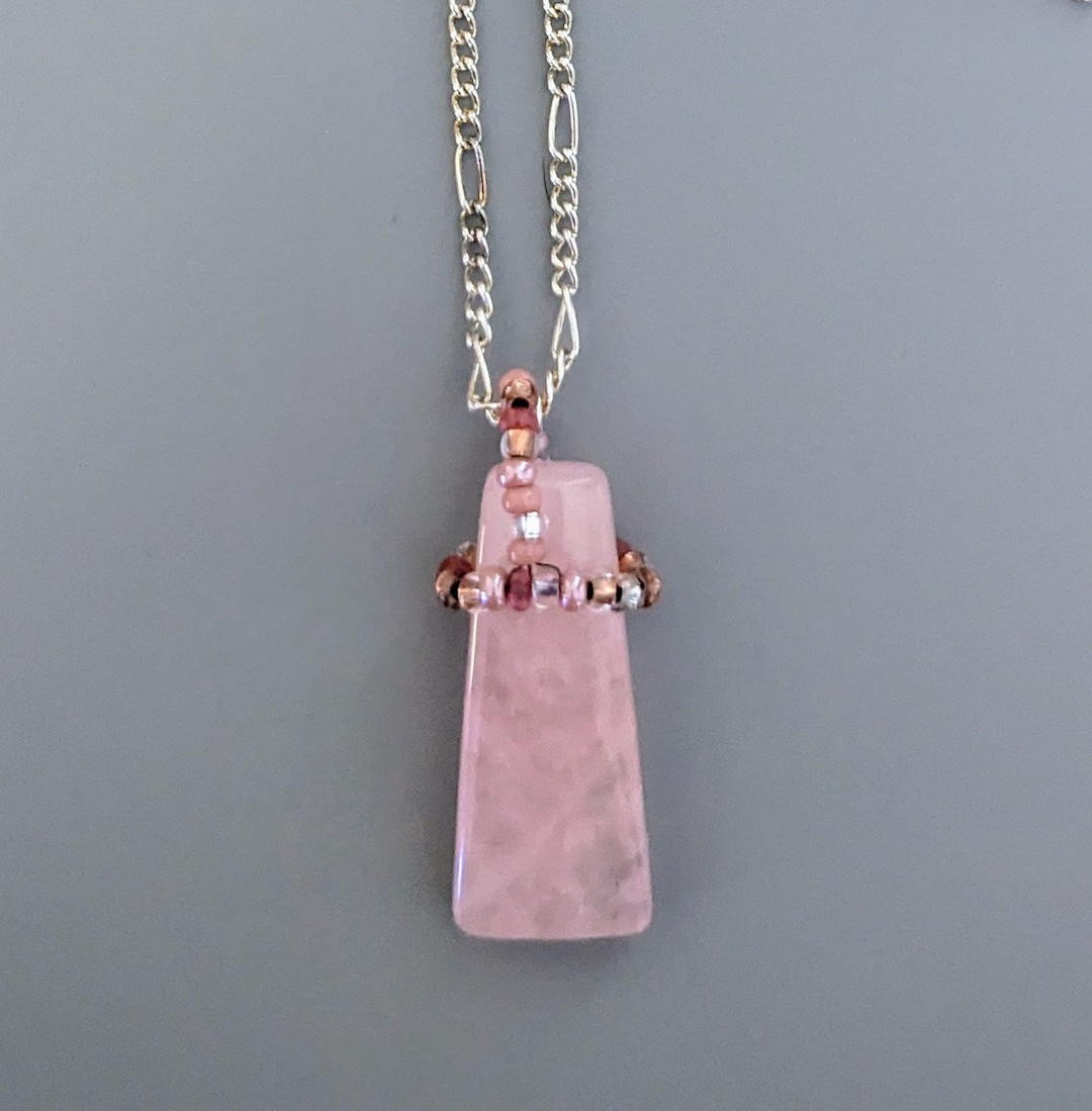 Rose Quarts With Beaded Bale - Statement Necklace - Bead Weaving - Hand ...