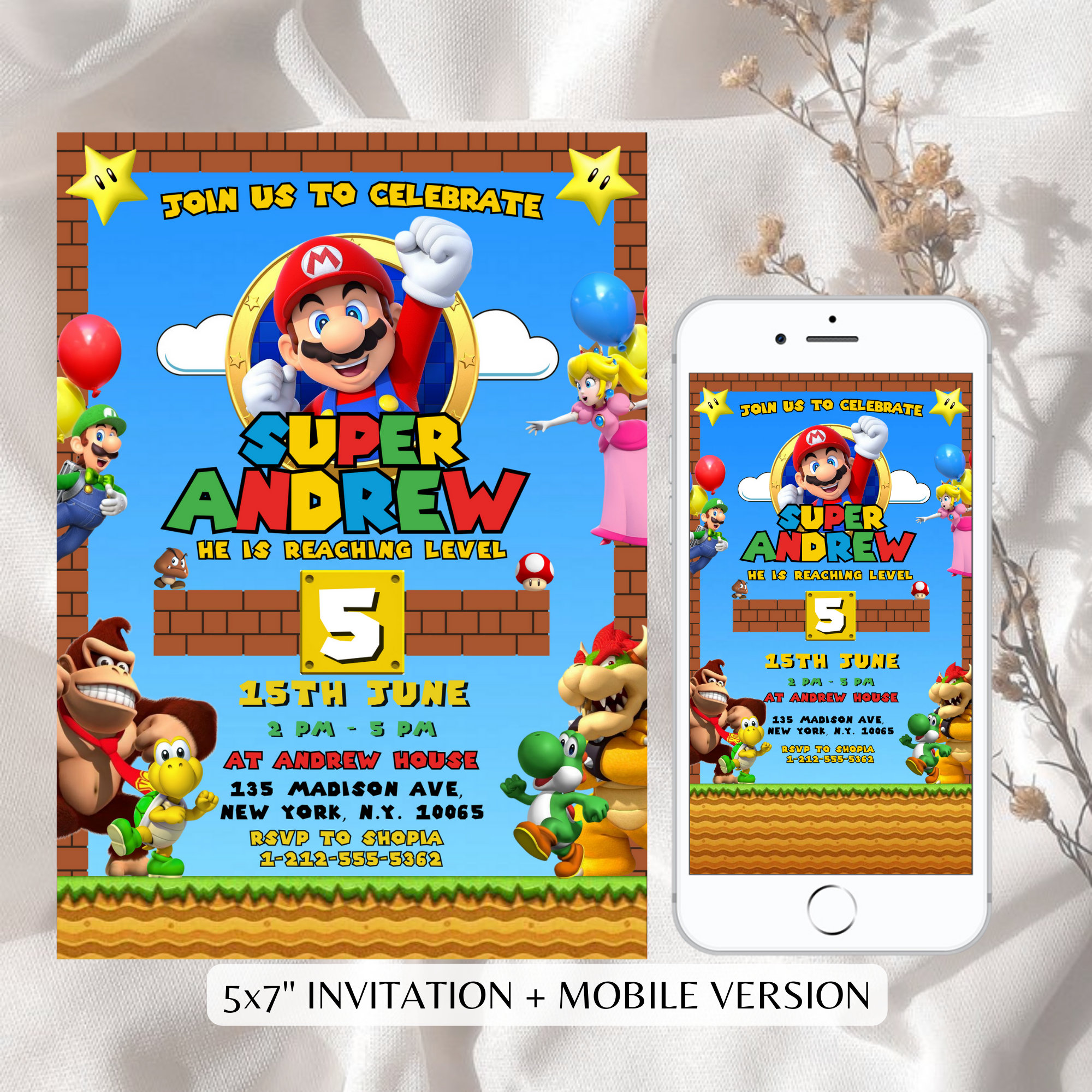 Invitación editable de Mario Bros, invitación de cumpleaños de Super ...