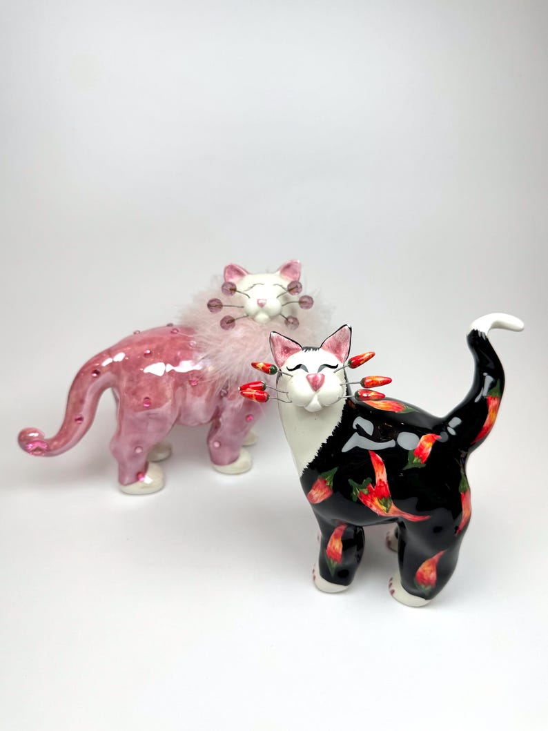 Selection of Amy Lacombe Whimsiclay Cat Figurine Collection Annaco ...
