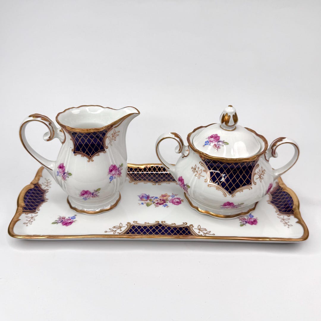 Vintage Reichenbach Echt Kobalt 3 Piece Tea Set - Creamer Sugar With ...