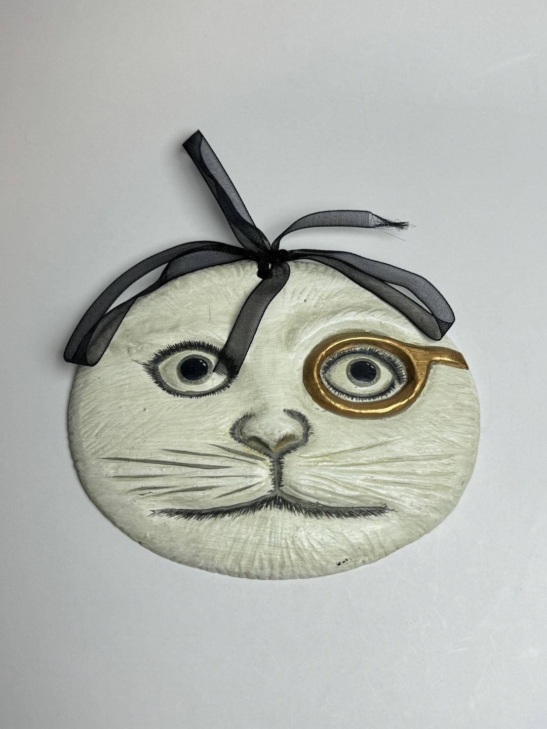 Vintage Style Cat Face With Monocle, Wall Ornament, Handcrafted ...