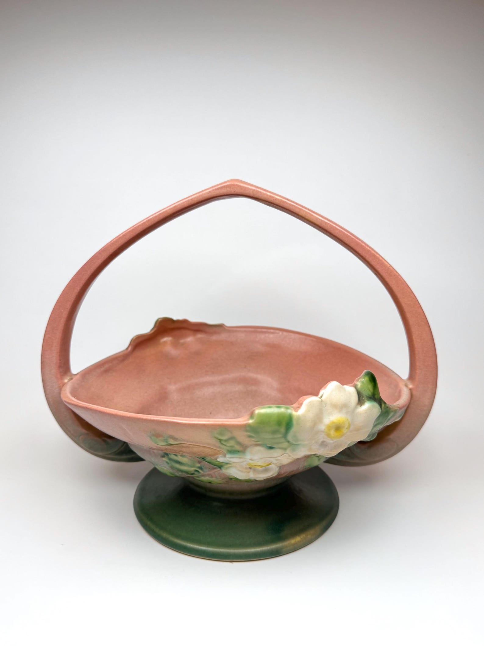 Vintage 1940s Roseville Pottery White Rose Art Deco Ceramic Basket ...