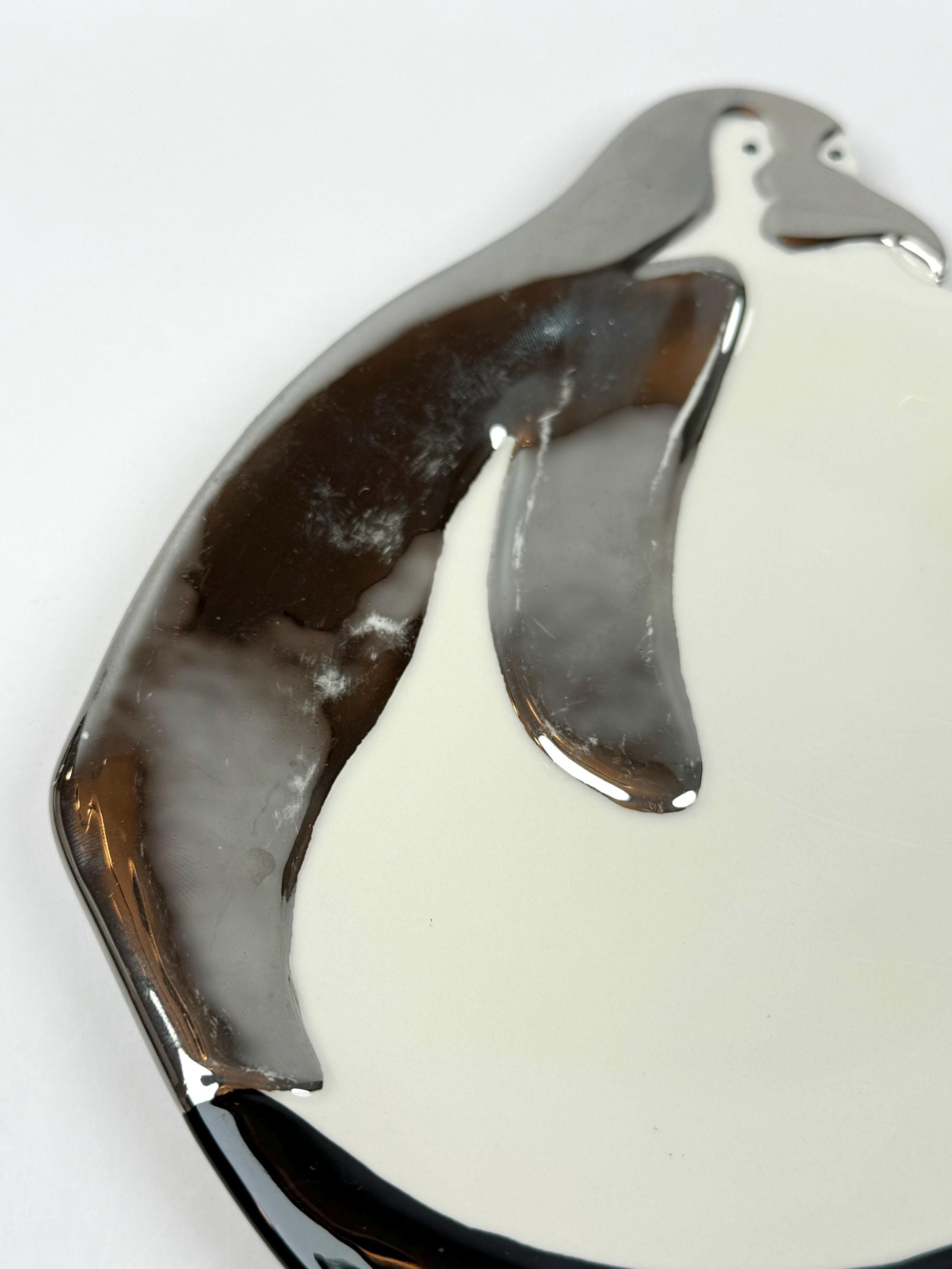 Lot of 2 Department 56 Silver & White Penguin Ceramic Dish Plate ...