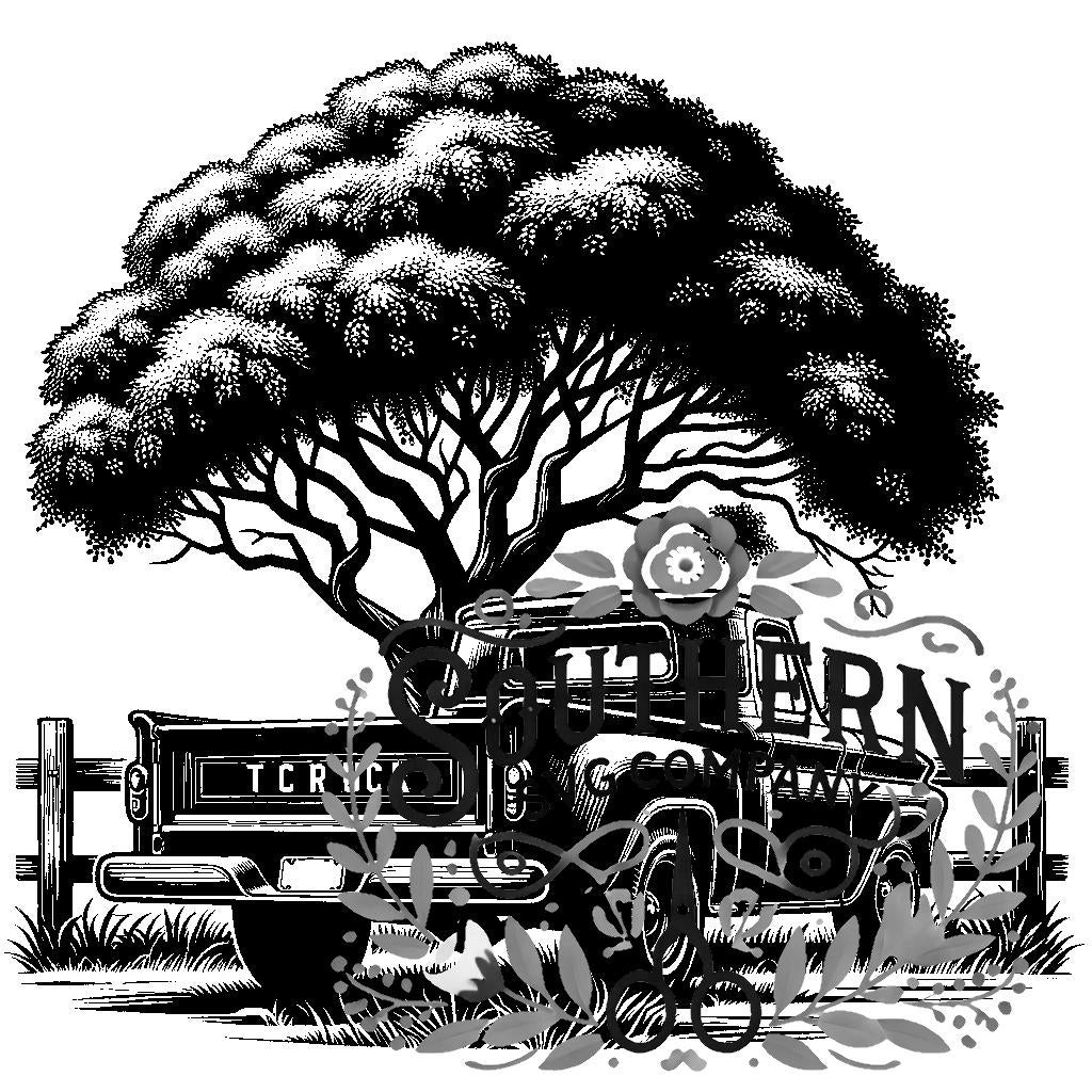 SVG Vintage Pickup Truck Under Tree Design - Rustic Country Decor, Cut ...