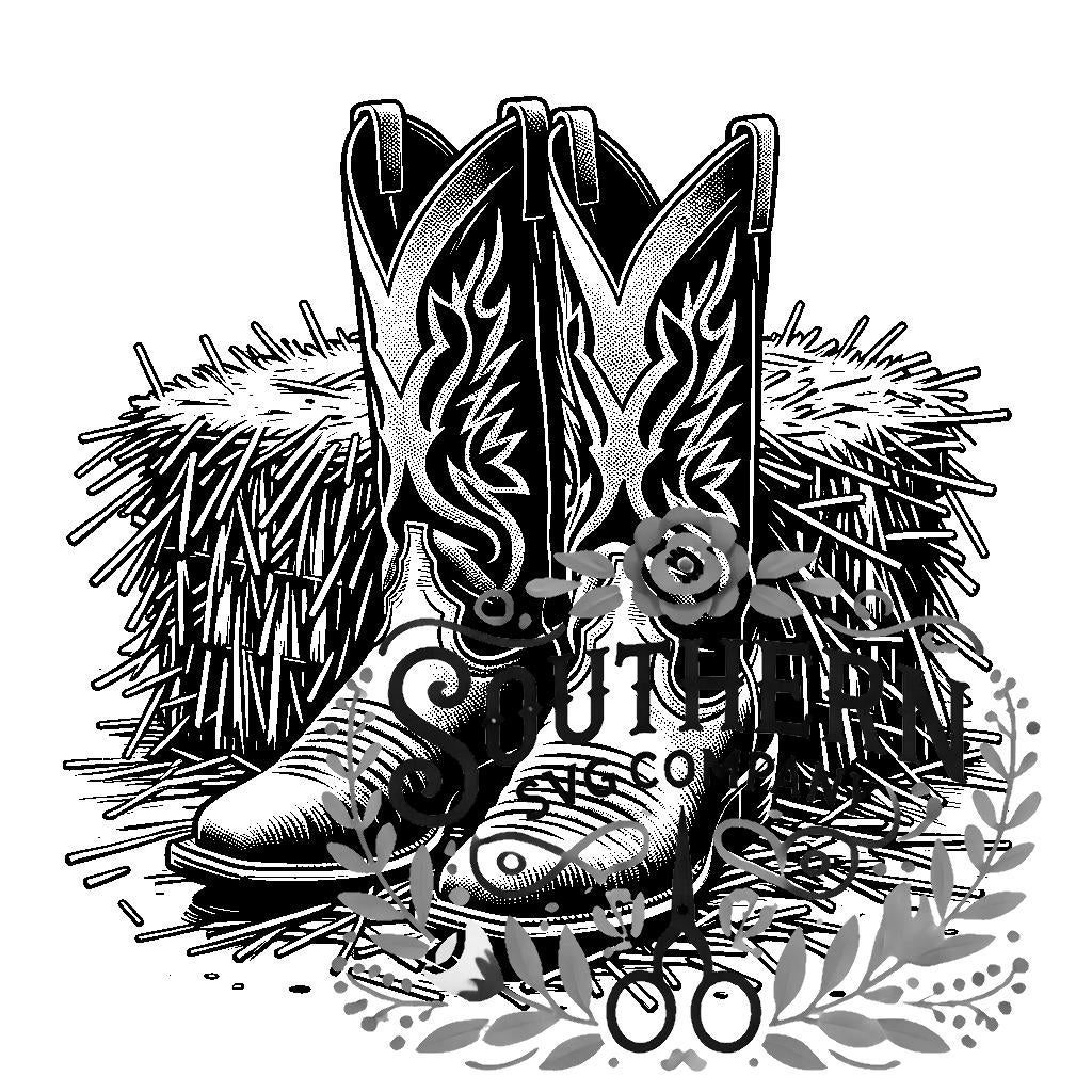 SVG Hay Bale Boots Bundle - Farmhouse Digital Files for Crafts, DIY ...