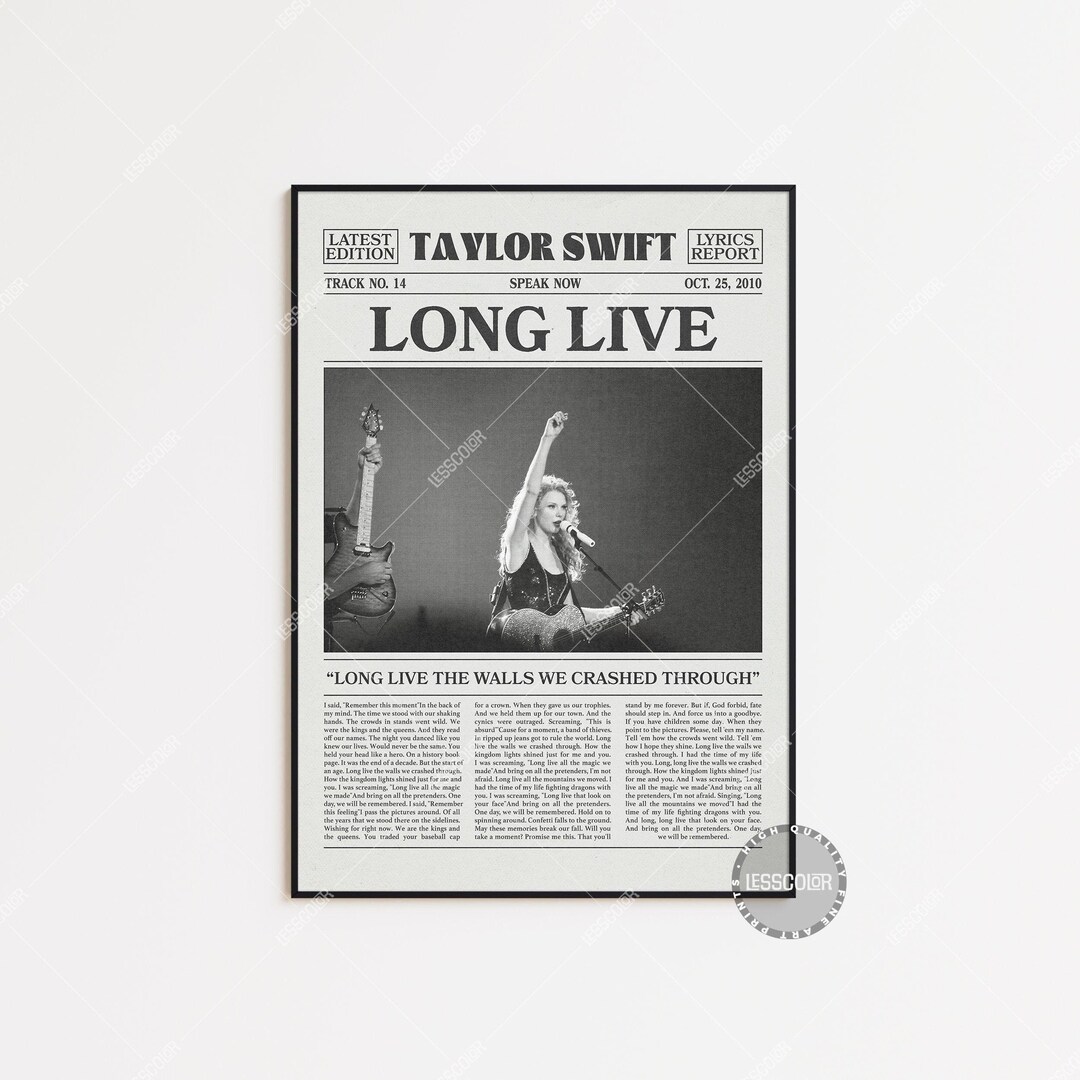 Taylor Swift Retro Newspaper Print, Long Live Poster, Haunted Lyrics ...