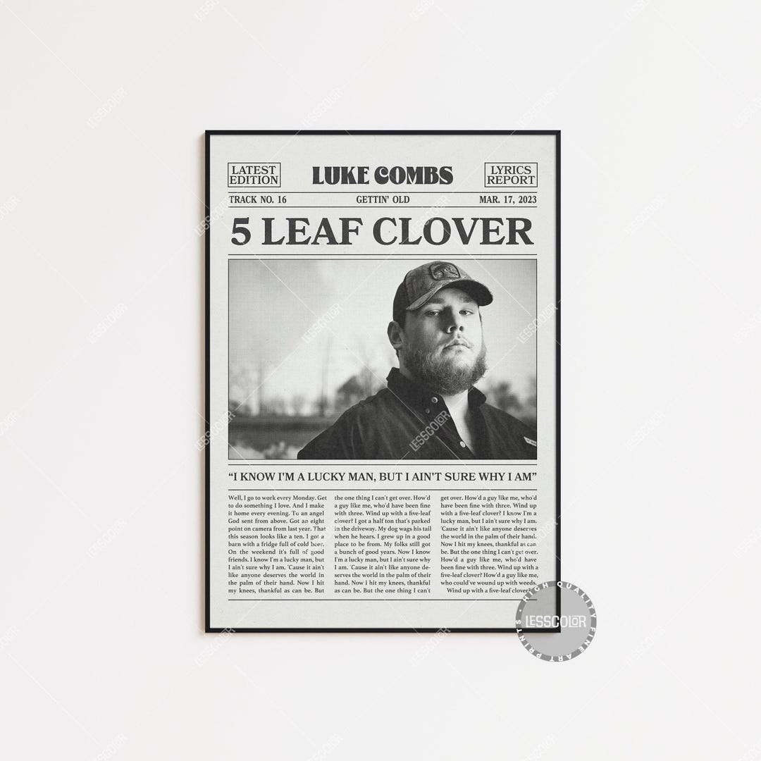 Luke Combs Retro Newspaper Print, 5 Leaf Clover Poster, 5 Leaf Clover ...