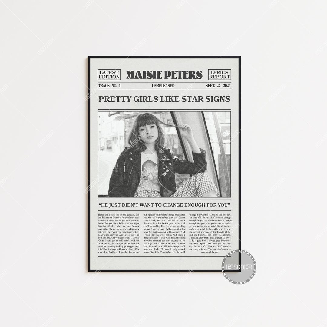 Maisie Peters Retro Newspaper Print, Pretty Girls Like Star Signs ...