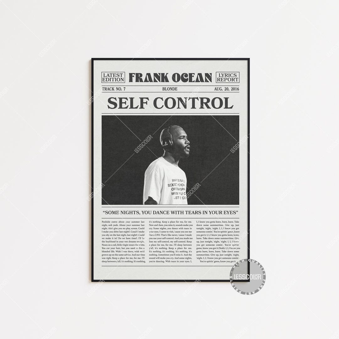 Frank Ocean Retro Newspaper Print, Self Control Poster, Self Control ...