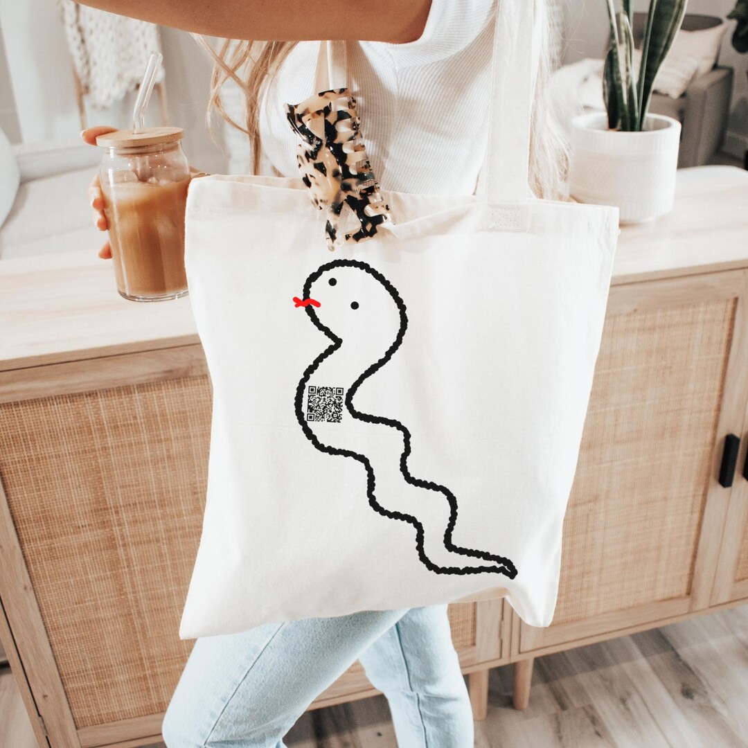 Slithery Snake QR Code Tote Bag | Funny Snake Shoulder Bag | Unique QR ...
