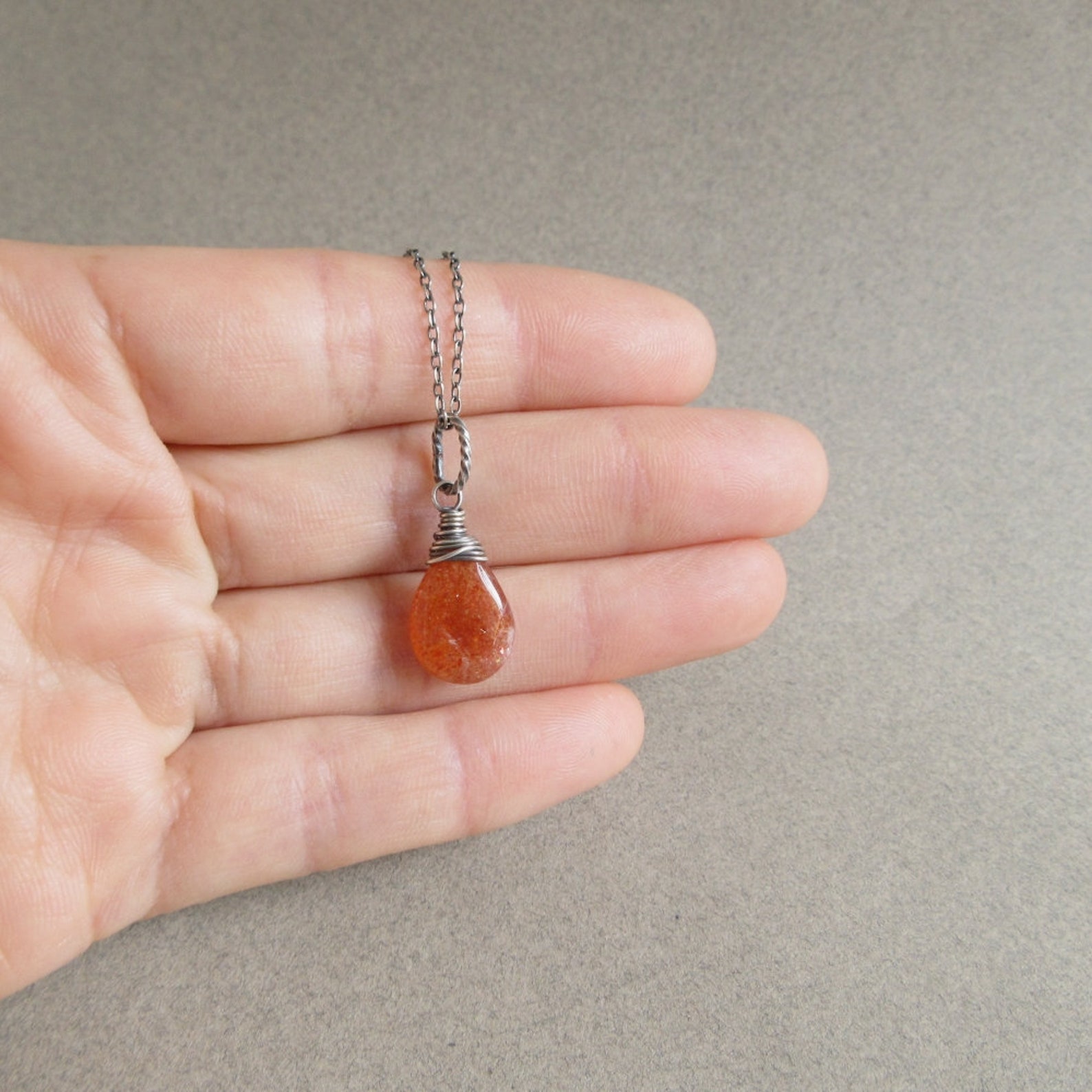 Sunstone Necklace Oxidized Sterling Silver Teardrop Pendant - Etsy