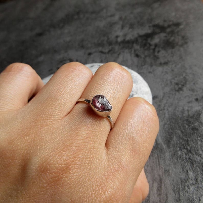 Raw Tourmaline Ring Sterling Silver Rough Pink Tourmaline | Etsy