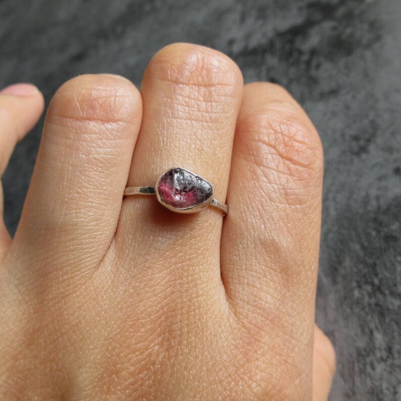 Raw Tourmaline Ring Sterling Silver Rough Pink Tourmaline | Etsy