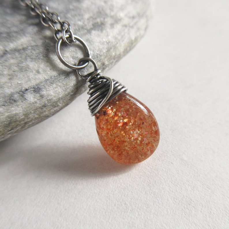 Sunstone Necklace Oxidized Sterling Silver Teardrop Pendant | Etsy