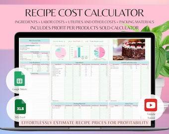 Recipe Costing Calculator for Cooking Baking Profit Template for ...