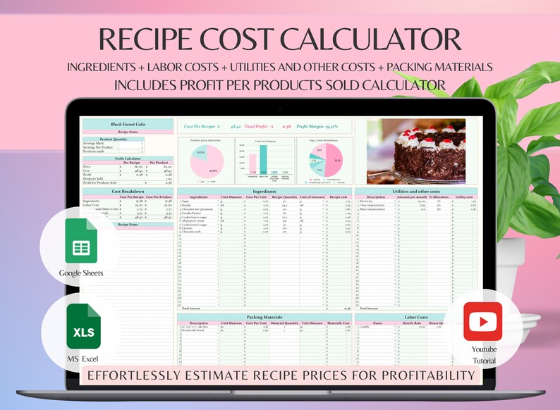 Recipe Cost Profit Calculator for Cooking Baking Costing Template for ...