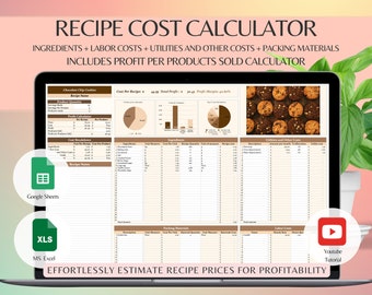 Recipe Cost Profit Calculator for Cooking Baking Costing Template for Pricing Food Product ...