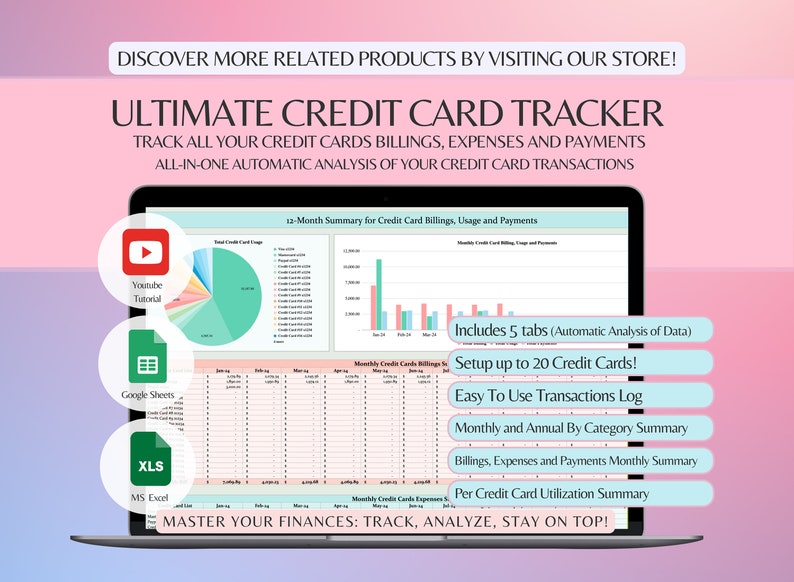 Credit Card Tracker Spreadsheet: Excel & Google Sheets (digital ...