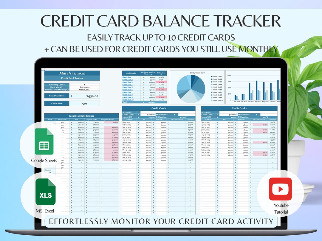 Credit Card Tracker Spreadsheet: Manage Balance and Debt (excel ...