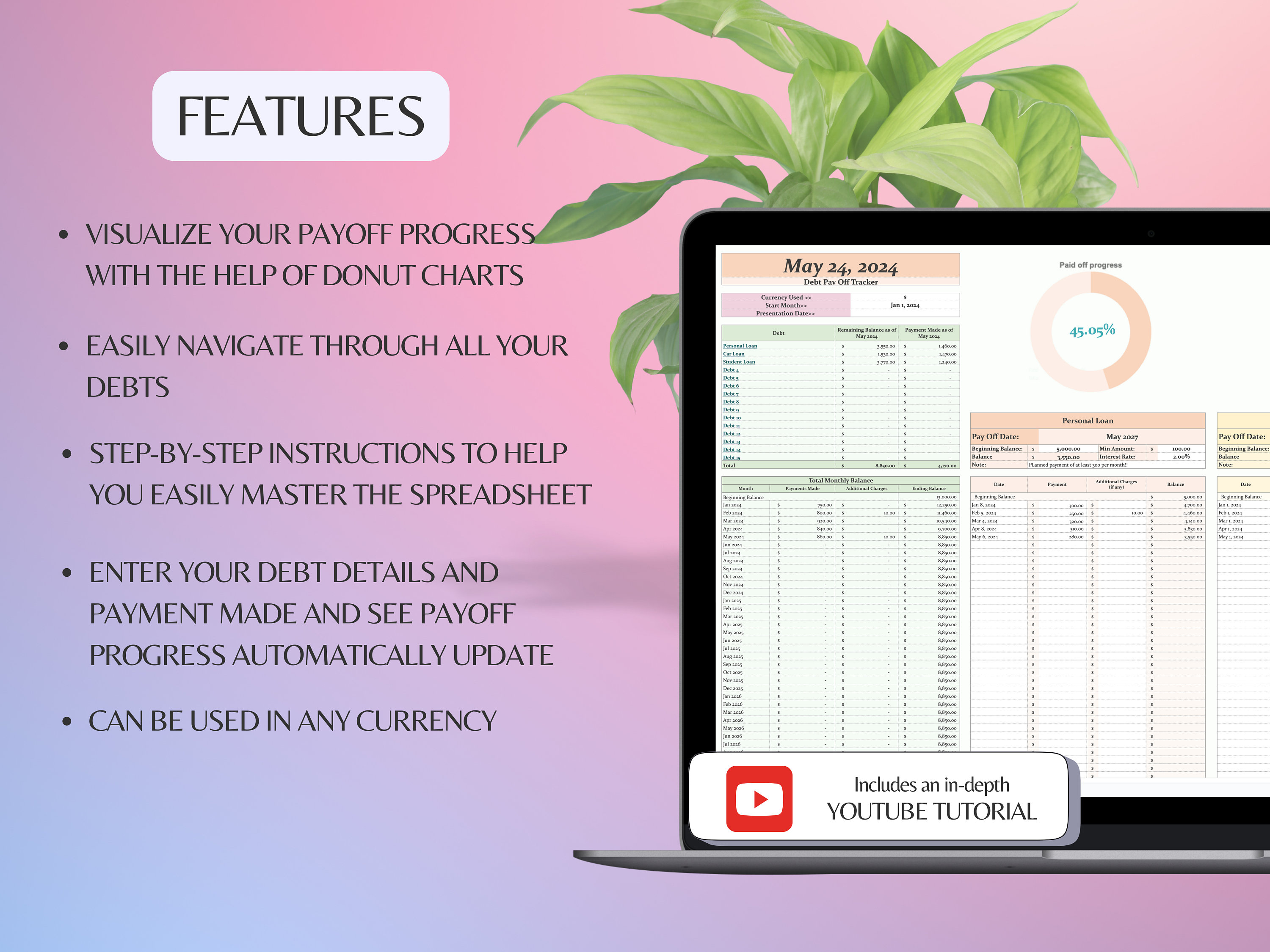 Simple Debt Pay off Tracker Spreadsheet Template for Debt Payment Chart ...