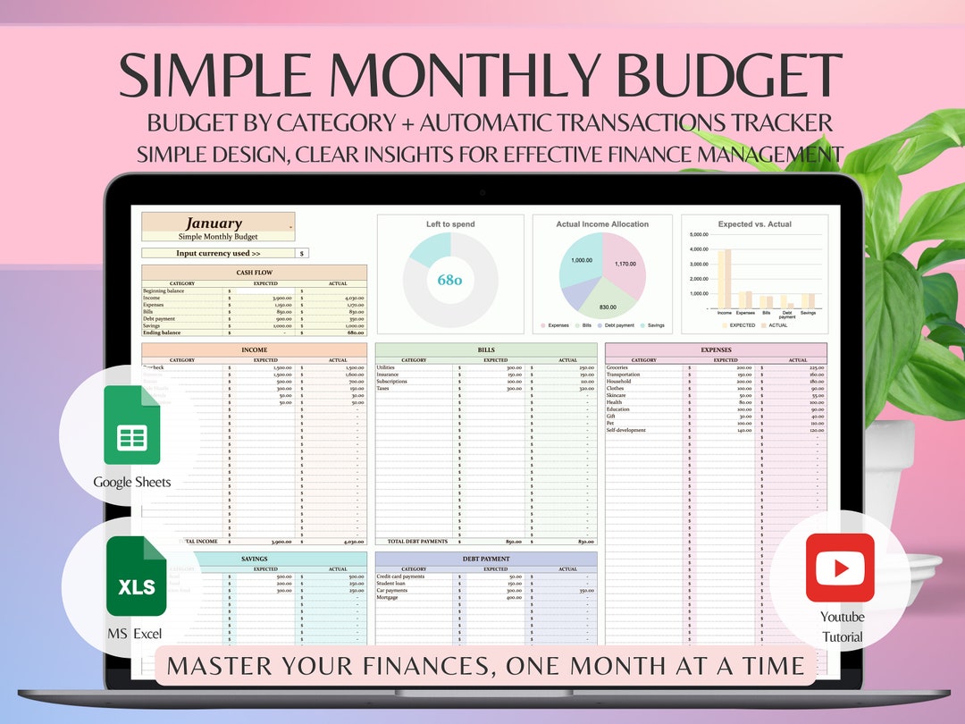 Simple Monthly Budget Template | Expense and Income Tracker (google ...