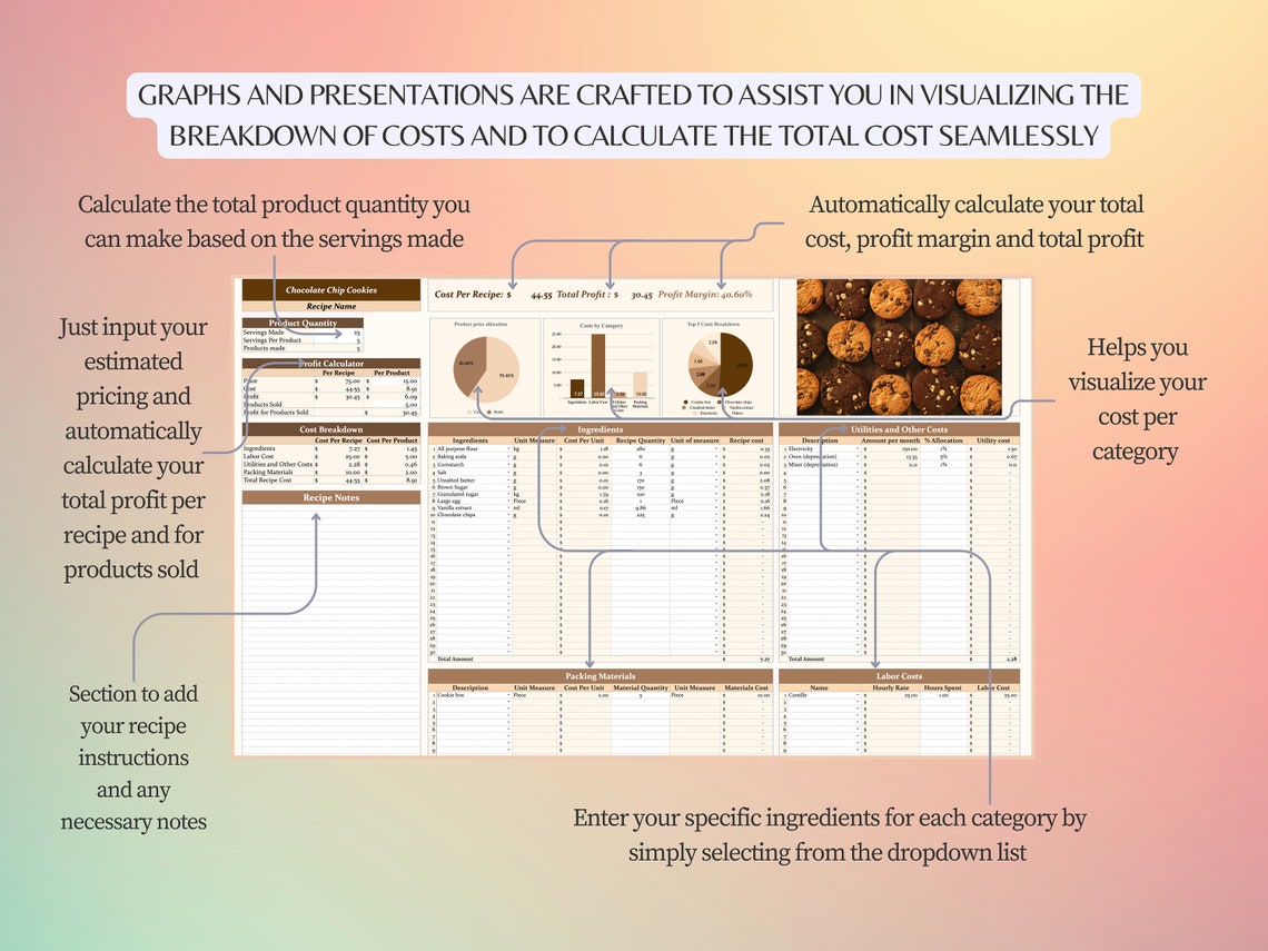 Recipe Costing Calculator for Cooking Baking Profit Template for ...