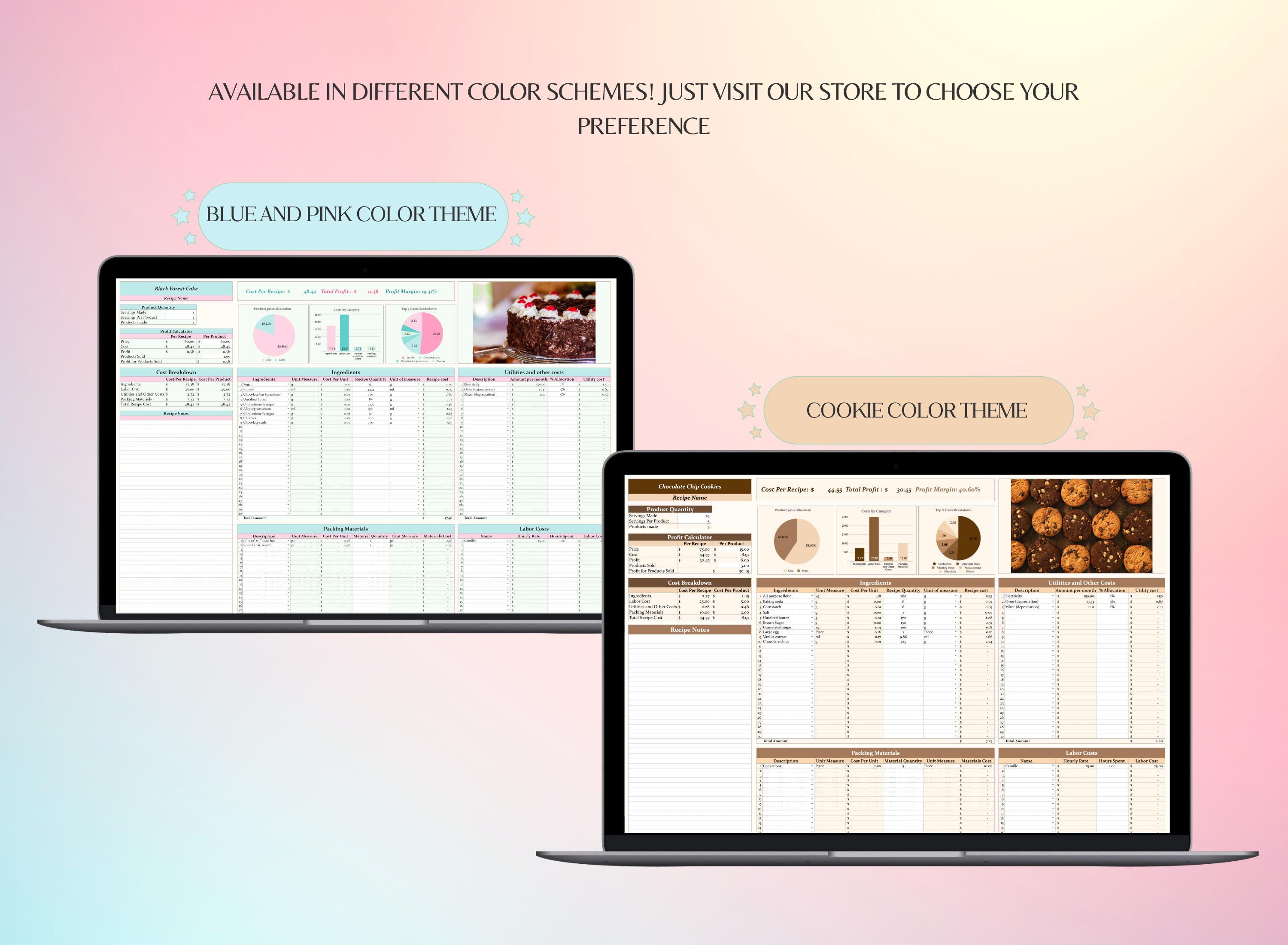 Recipe Cost Calculator Template for Baking Cupcakes and Desserts Pastry ...