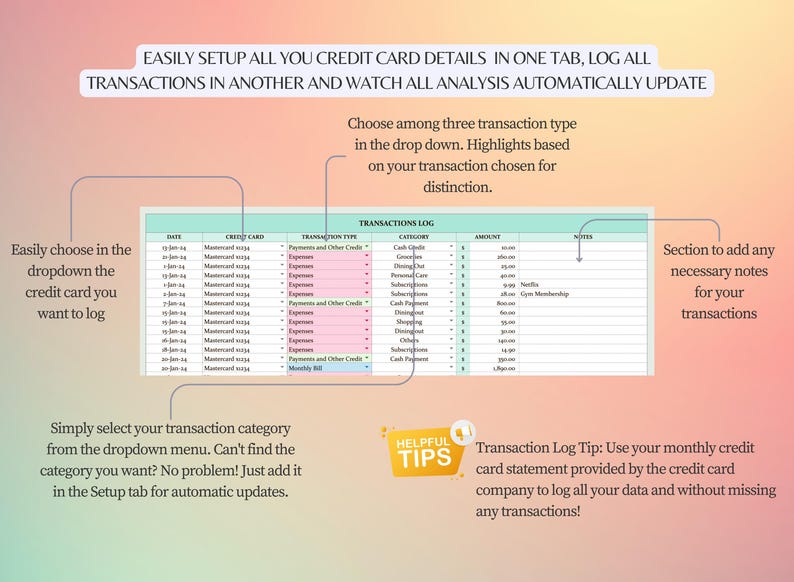 Budget Credit Card Expense Tracker Customize Expense Category Budget ...