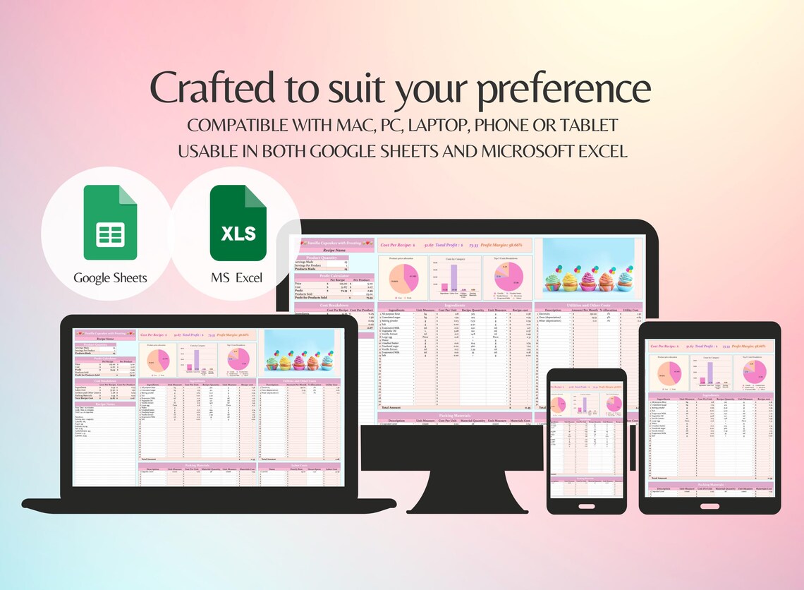 Recipe Cost Calculator Template for Baking Cupcakes and Desserts Pastry ...