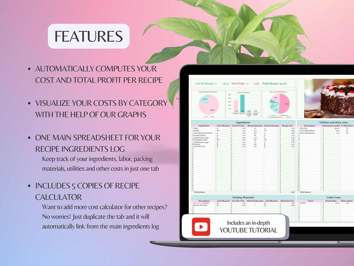 Recipe Cost Profit Calculator for Cooking Baking Costing Template for ...