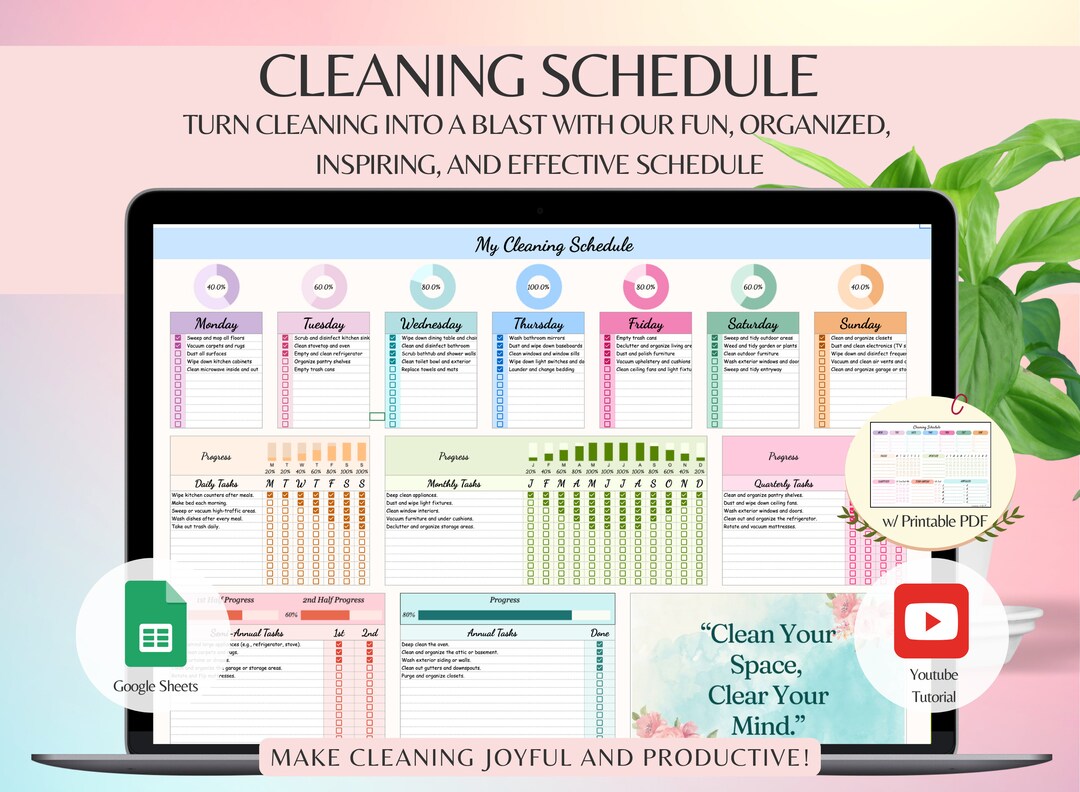 Cleaning Schedule Tracker Editable Cleaning Spreadsheet Planner ...
