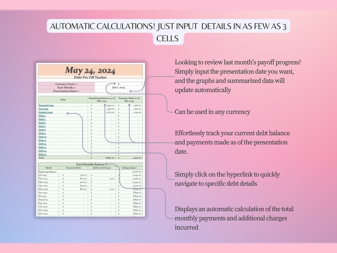 Simple Debt Pay off Tracker Spreadsheet Template for Debt Payment Chart ...