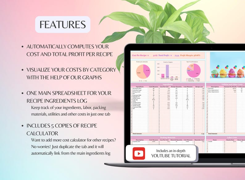 Recipe Cost Calculator Template for Baking Cupcakes and Desserts Pastry ...