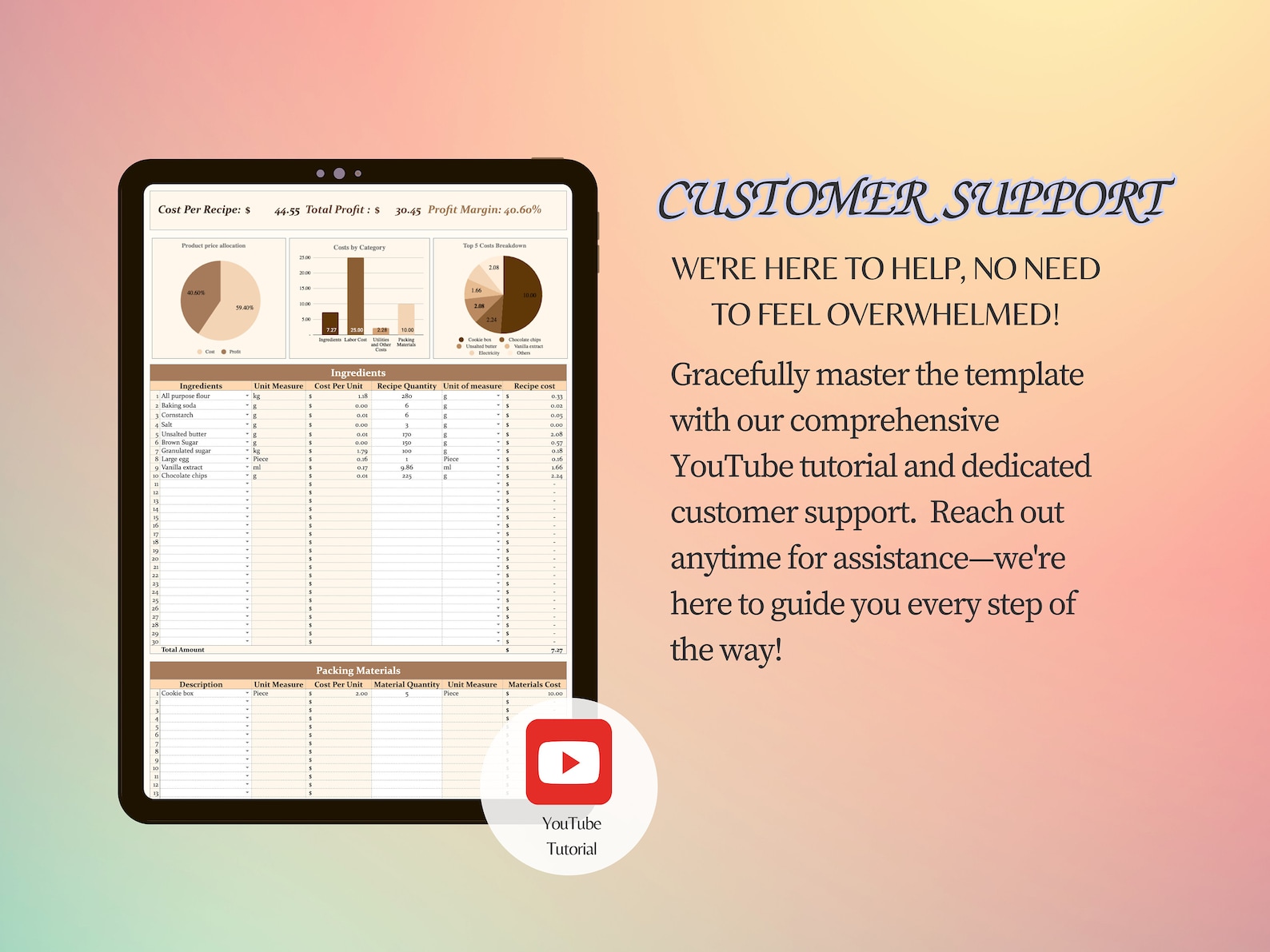 Recipe Costing Calculator for Cooking Baking Profit Template for ...
