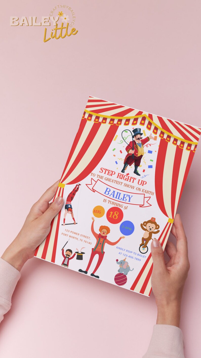 Editable, Carnival/circus Themed Birthday Invitation, 9th Birthday ...