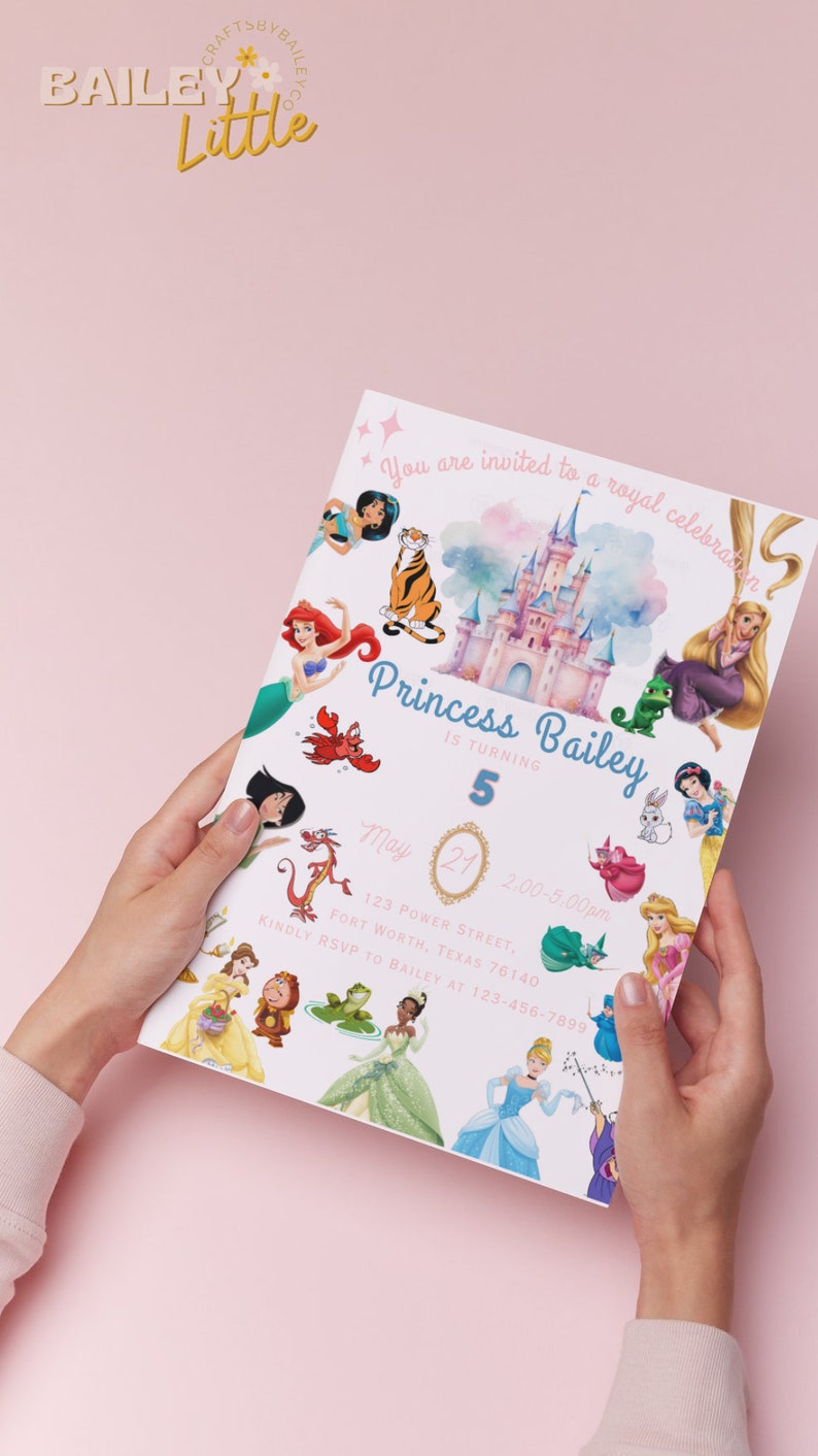 Editable, Princess Themed Birthday Invitation, 5th Birthday Invite ...