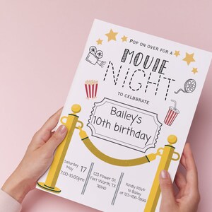 Editable, Movie Night Birthday Invitation, 10th Birthday Invite ...