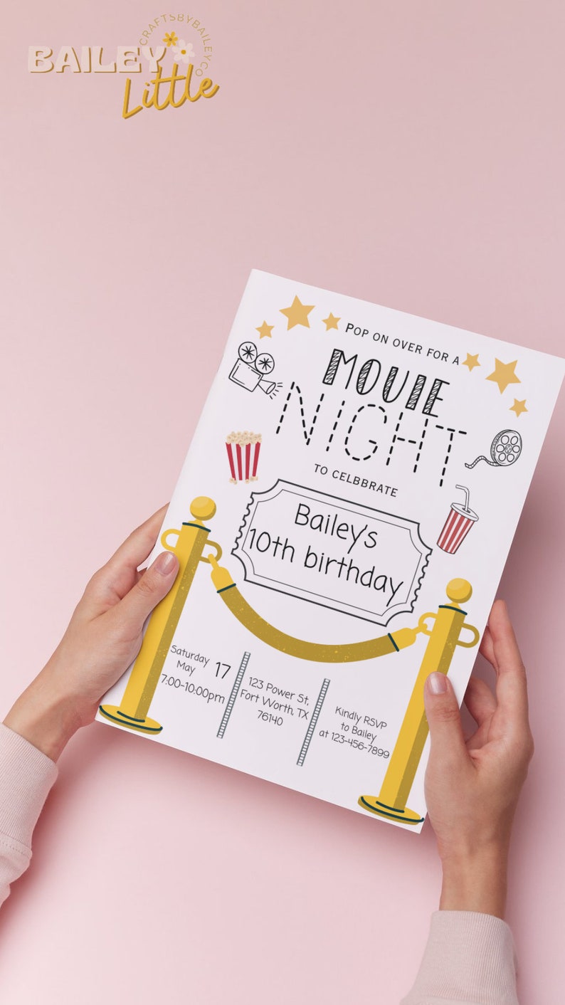 Editable, Movie Night Birthday Invitation, 10th Birthday Invite ...