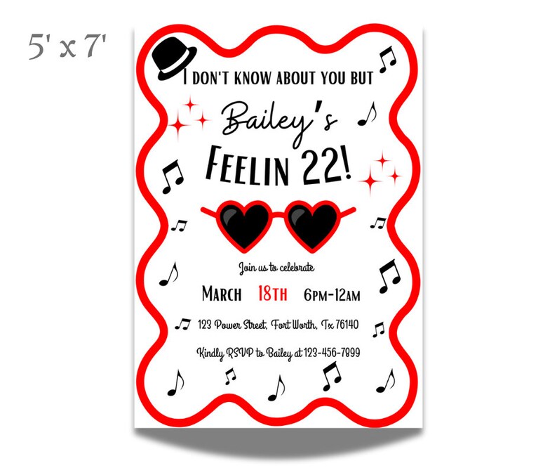 Editable, Feeling 22 Themed Birthday Invitation, 22 Birthday Invite ...
