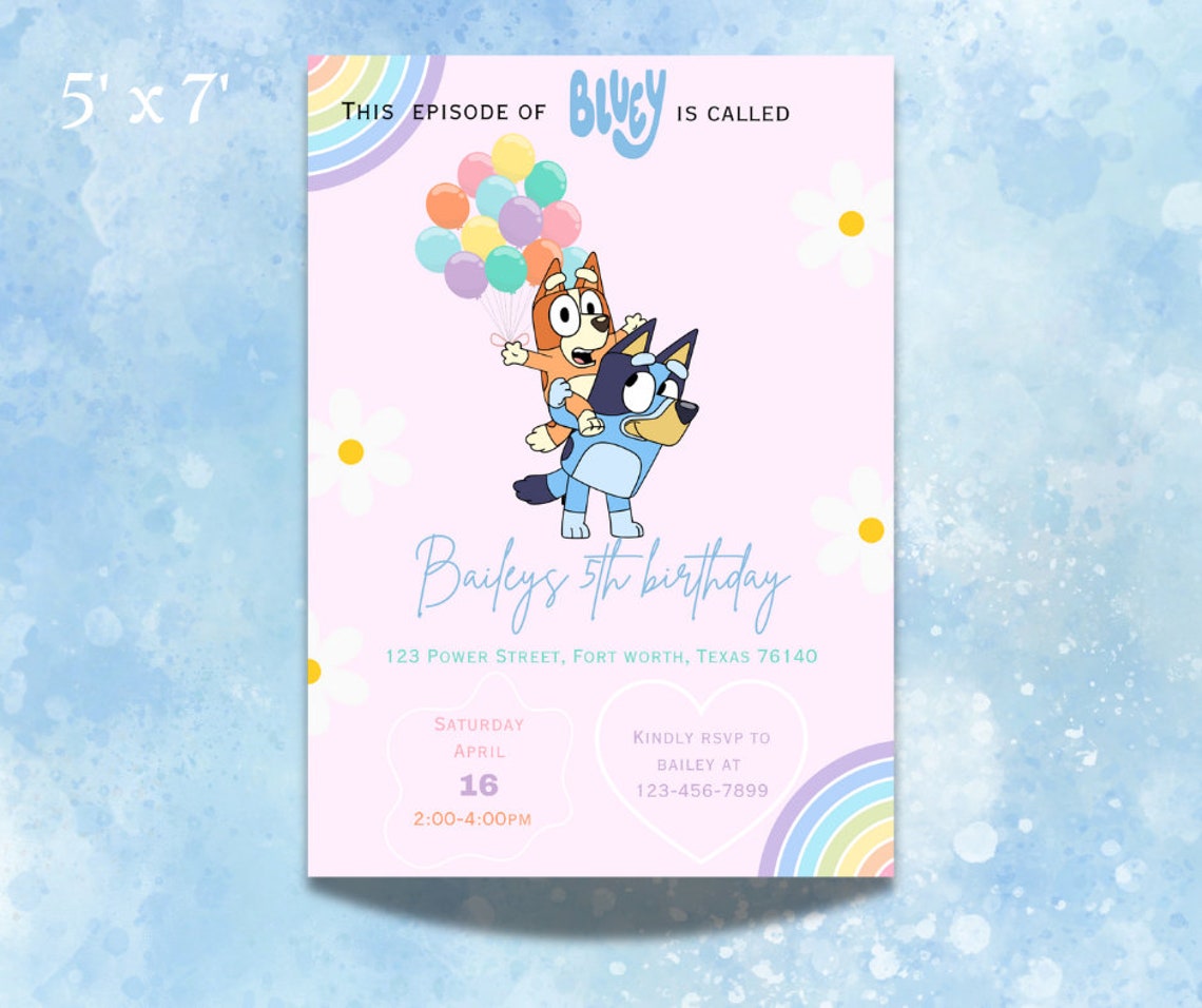 Editable Bluey Theme Birthday Invitation, Fun and Pink. - Etsy