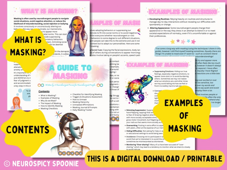 Printable Guide to Neurodivergent Masking, How to Unmask, ND Masking ...