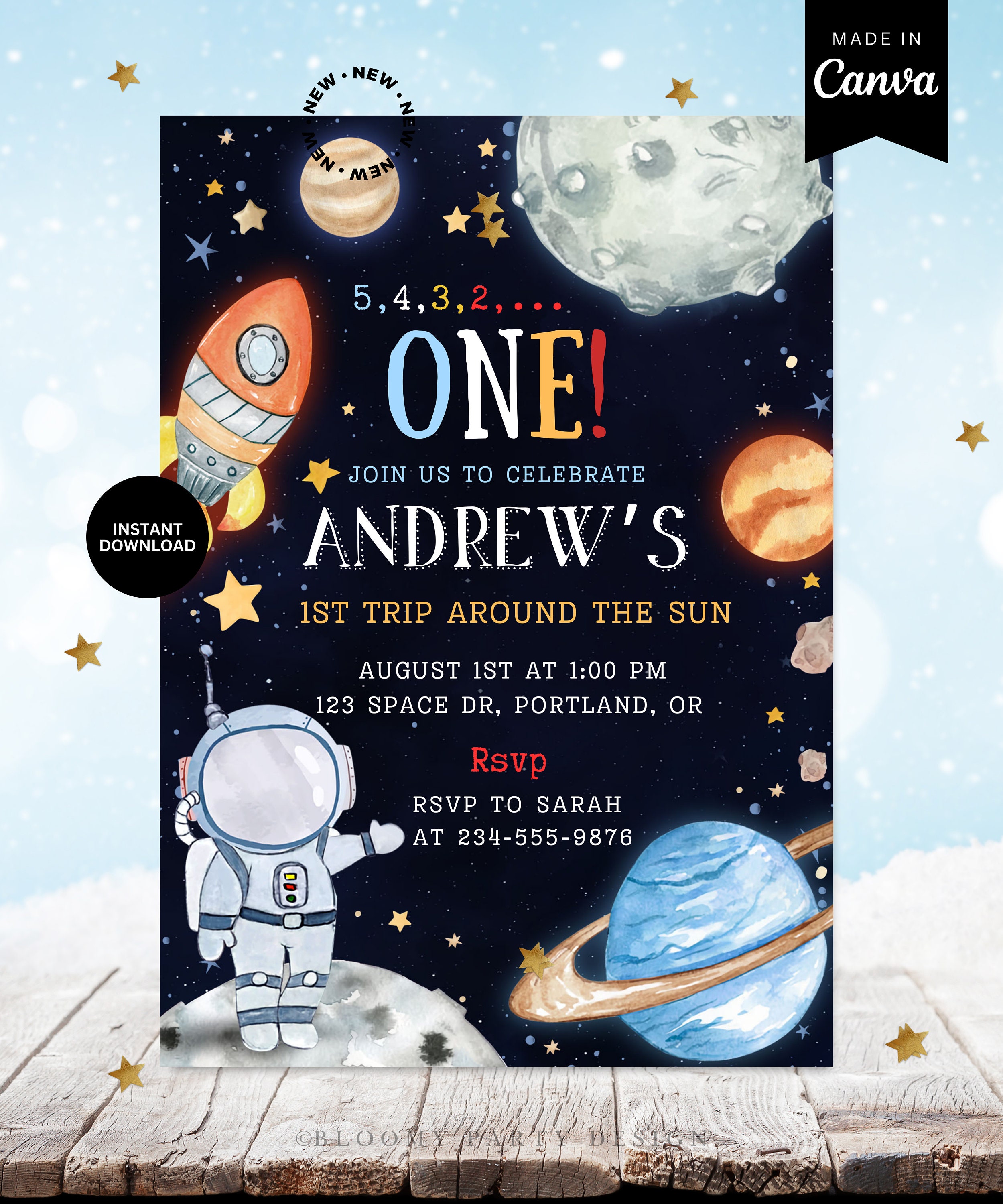 Editable Astronaut First Birthday Invitation: Space Theme (digital ...