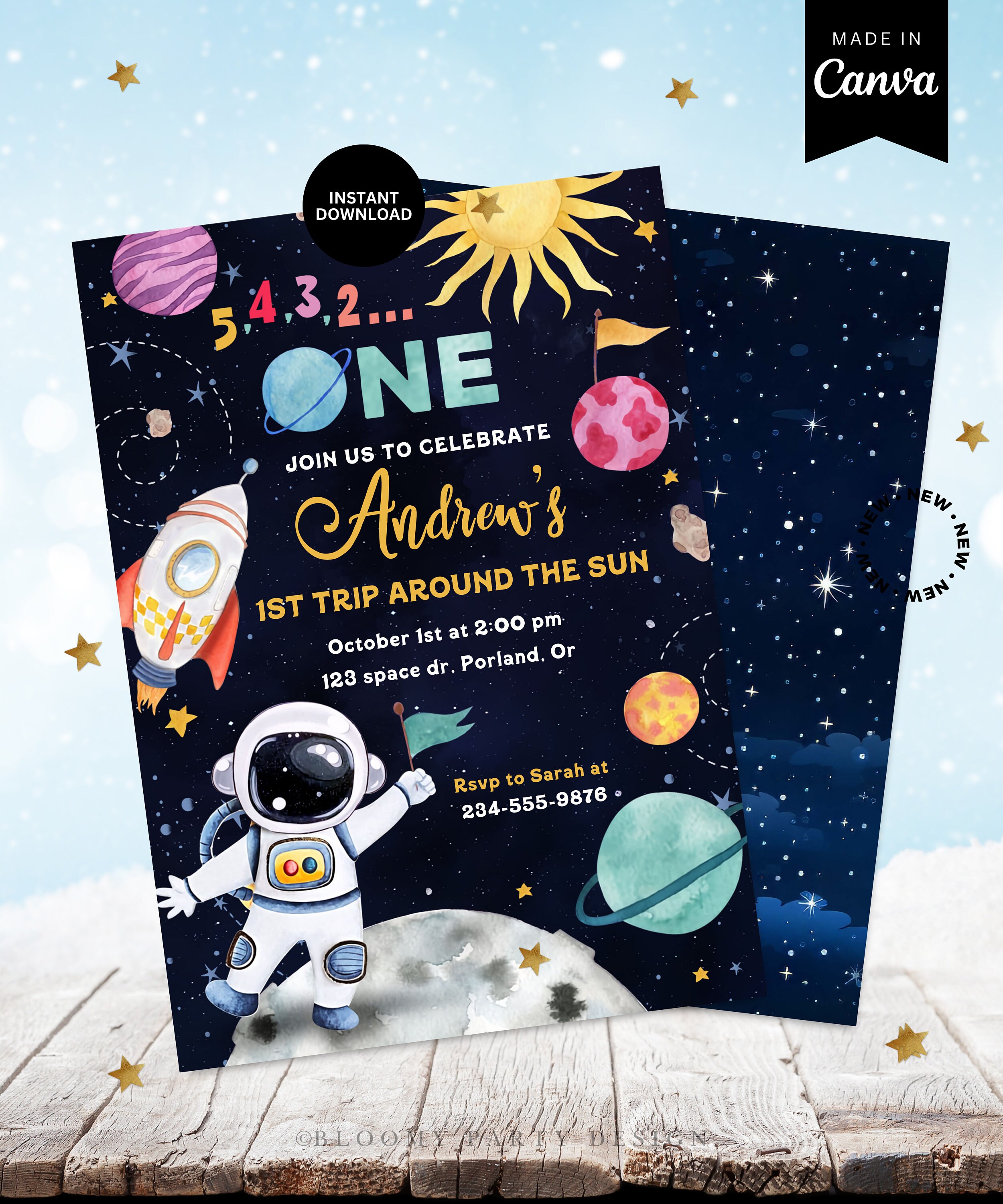 Editable Outer Space Birthday Invitation, Astronaut First Birthday ...