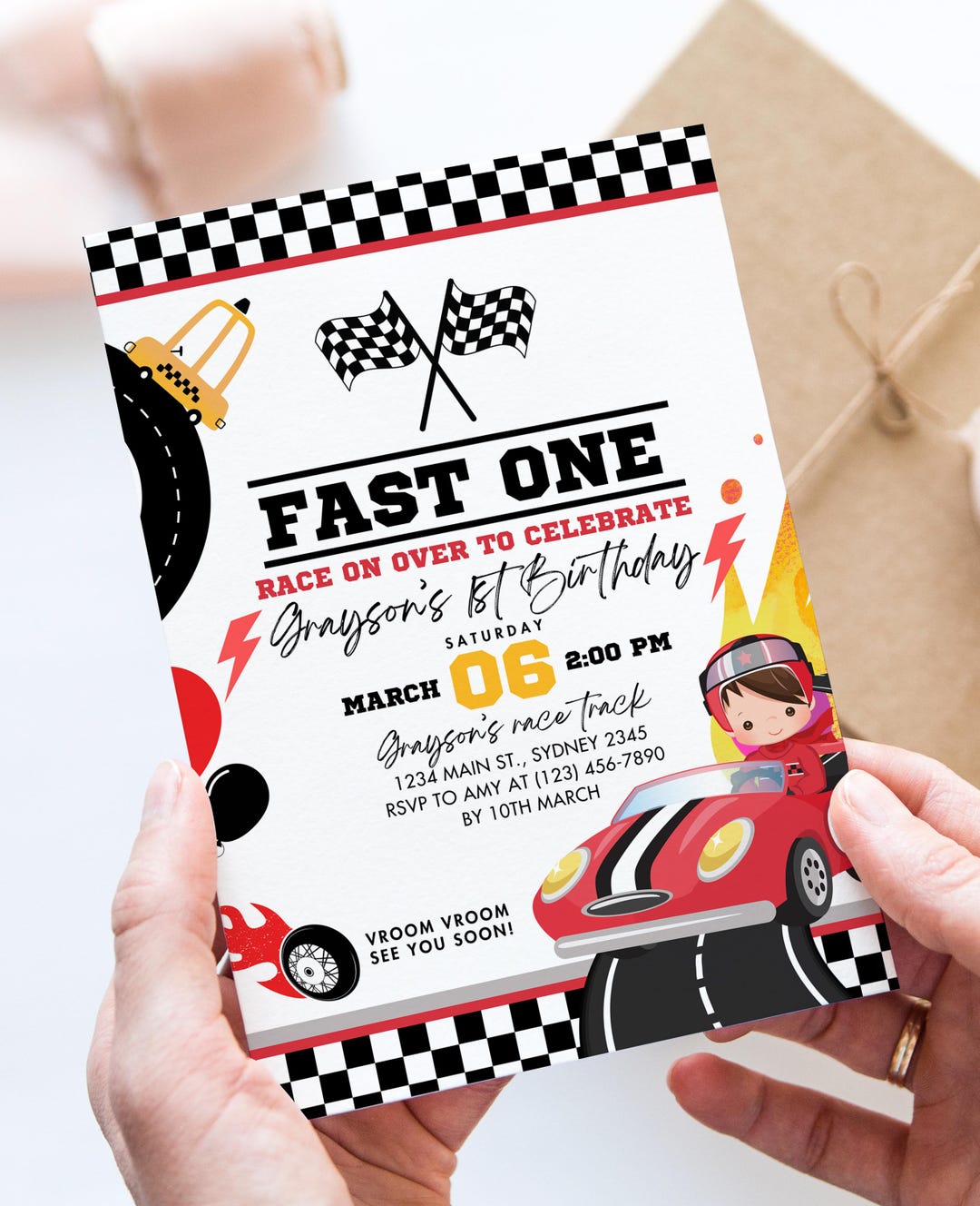 Editable Fast One Birthday Invitation, Race Car First Birthday Boy ...