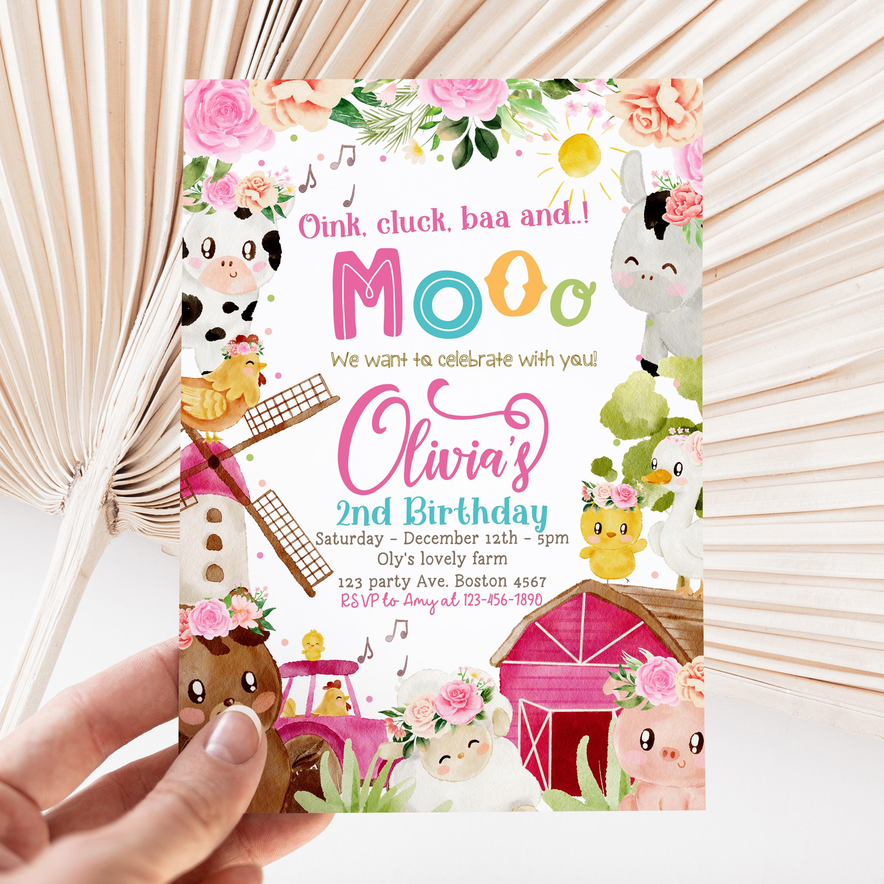 Girl Farm Birthday Invitation, Farm Animals Birthday Invitation, Farm ...