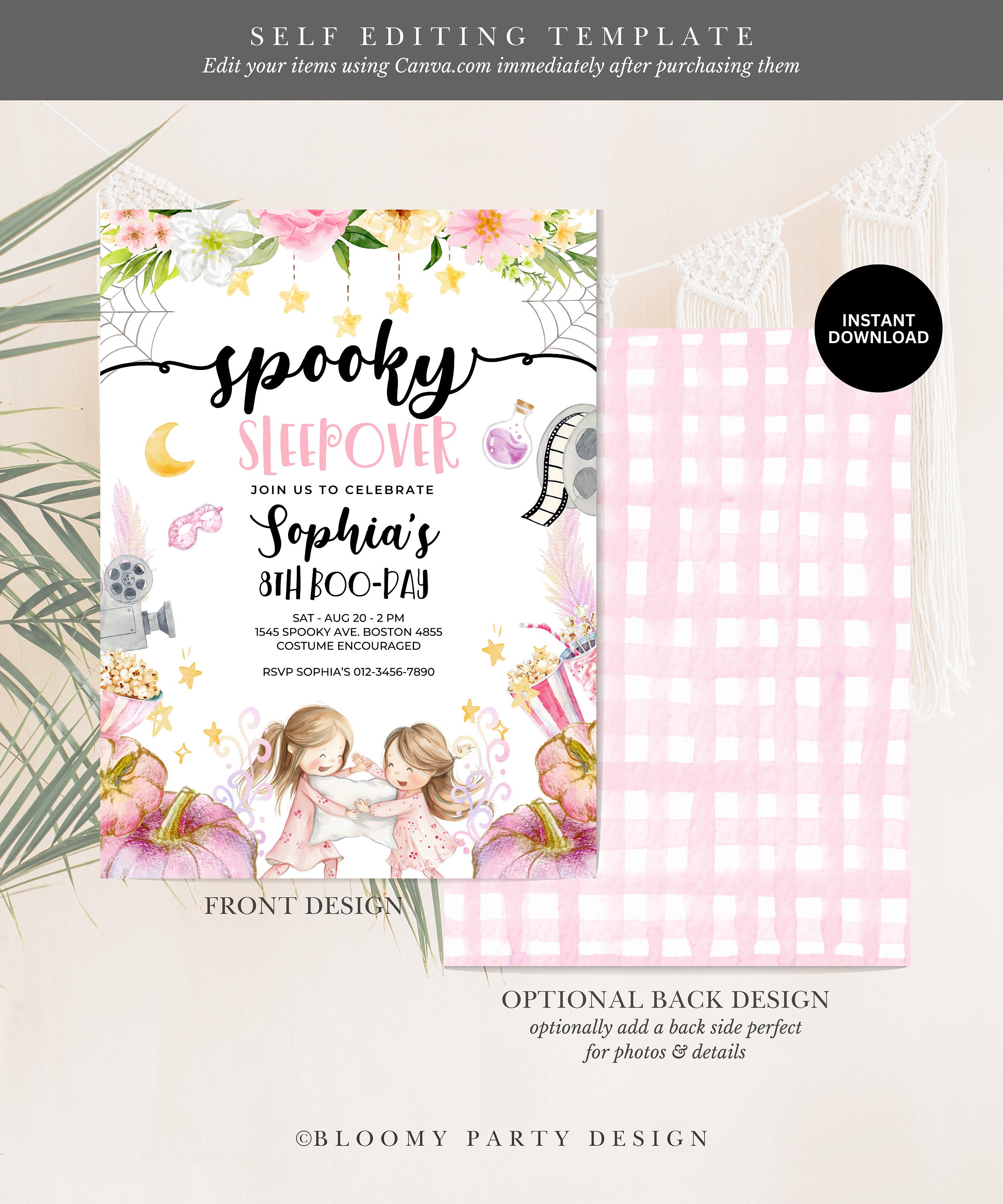Pastel Halloween Birthday Invitation: Spooky Slumber Party (digital ...