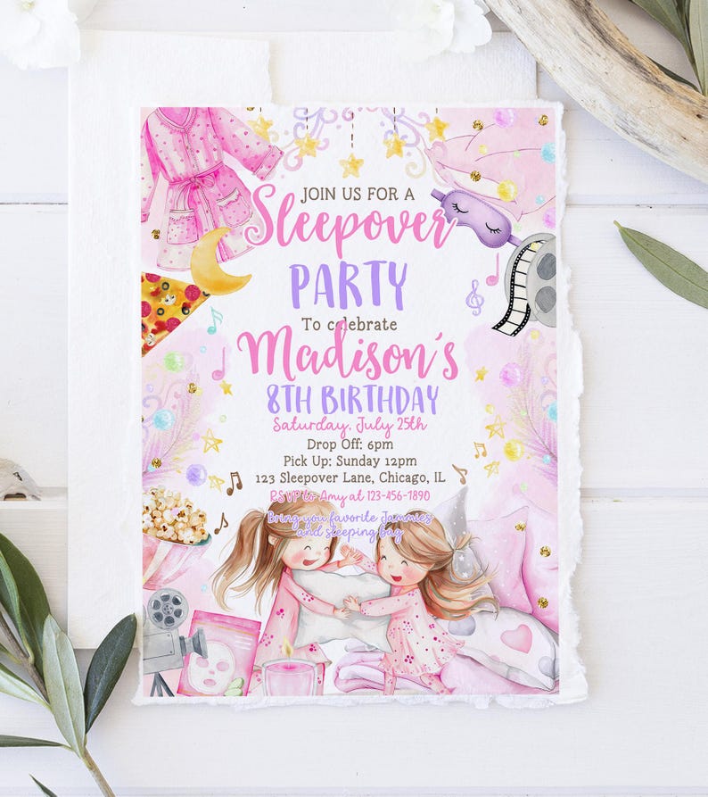 Editable Slumber Party Birthday Invitation: Sleepover Pajama Party ...