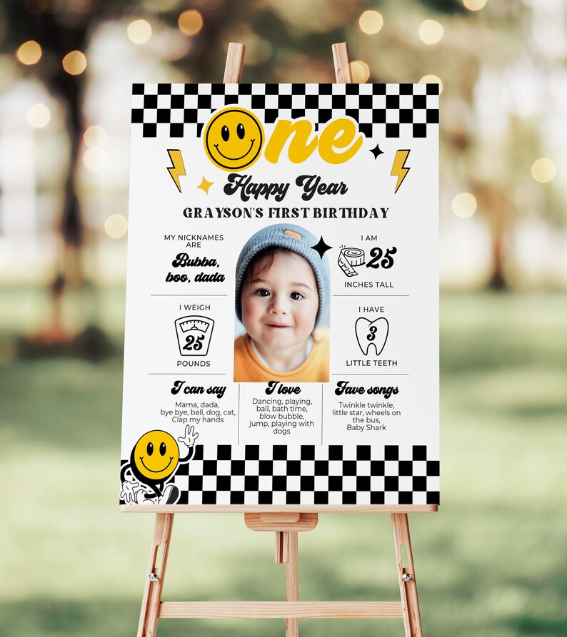 One Happy Dude 1st Birthday Milestone Sign, Smiley Face (digital) - Etsy