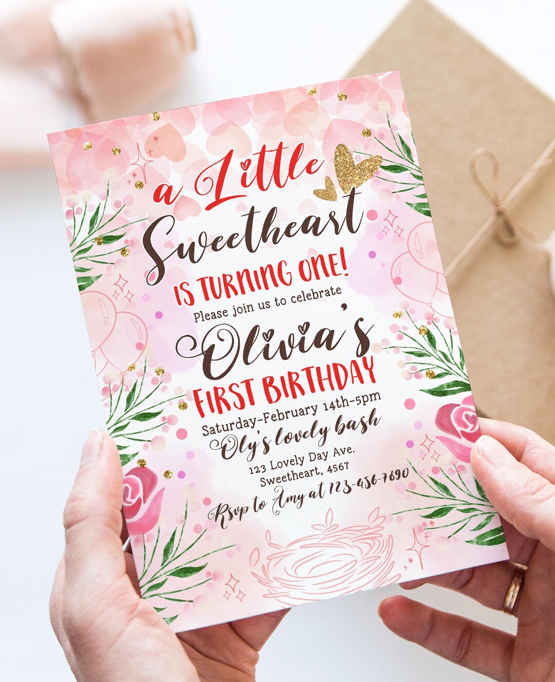 Editable Valentine First Birthday Invitation, February Birthday ...