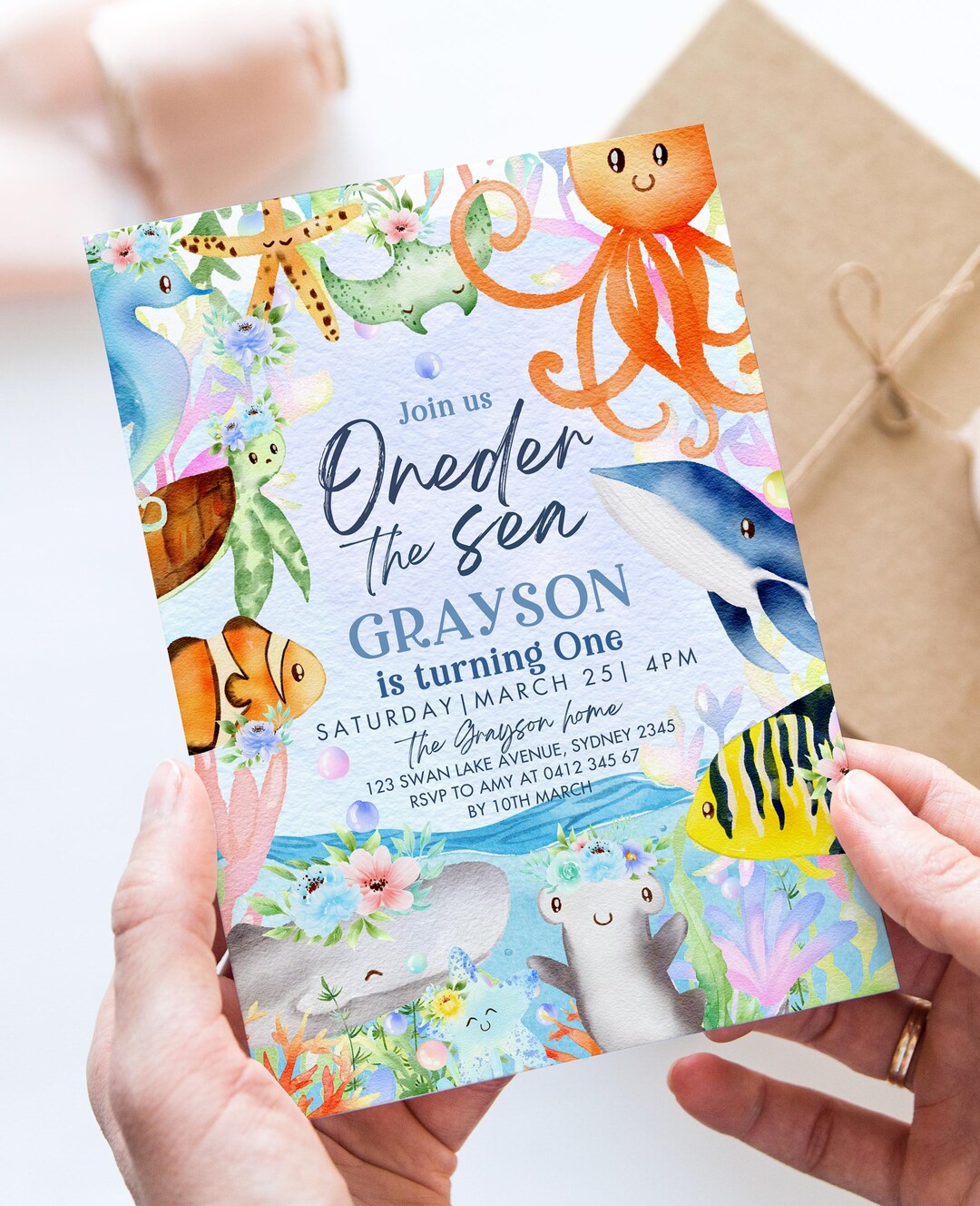 Editable Oneder the Sea First Birthday Boy Invitation, Under the Sea ...